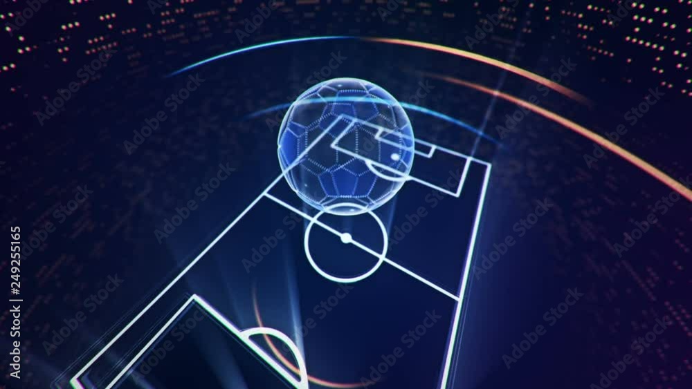 Abstract animation drawing of soccer field shape from neon line and ...