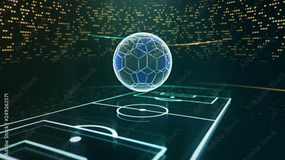 Abstract animation drawing of soccer field shape from neon line and ...
