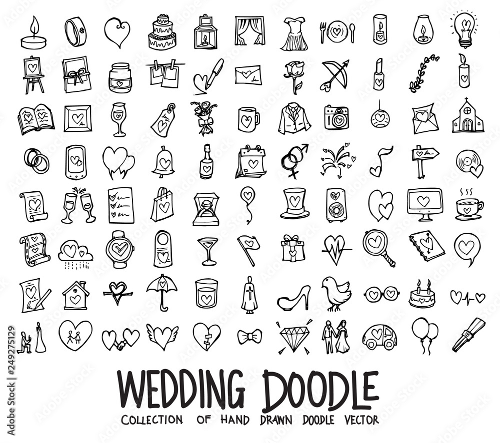 Set Of Wedding Icons Drawing Illustration Hand Drawn Doodle Sketch Line