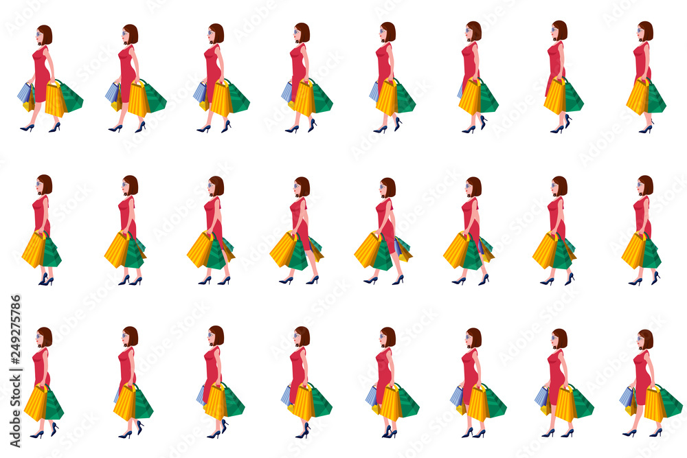 Girl walk cycle animation sprites, Loop animation. Stock Vector | Adobe ...
