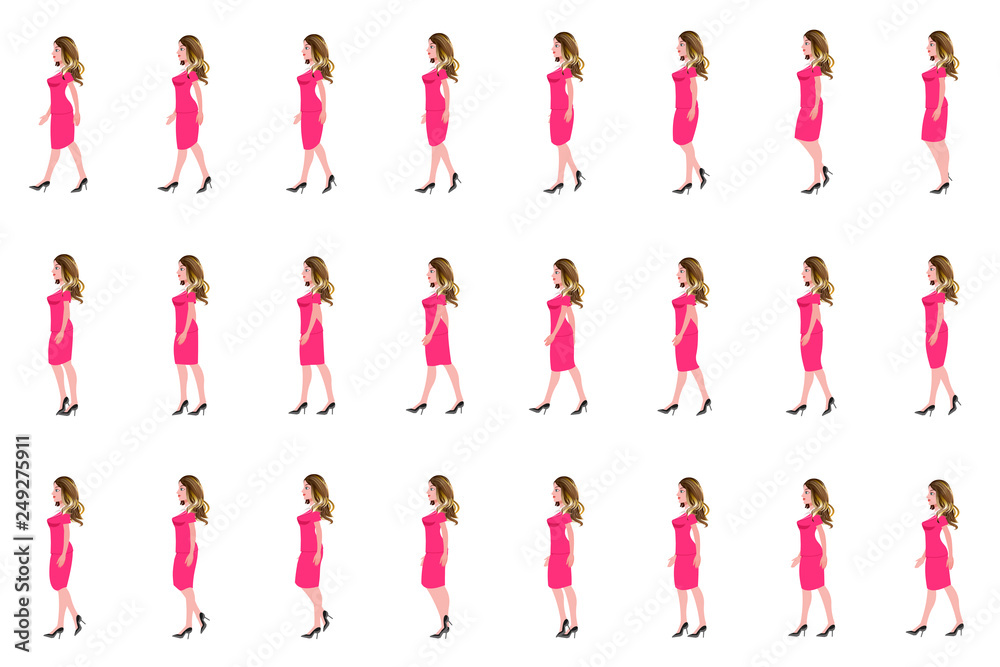 Girl walk cycle animation sprites, Loop animation. Stock Vector | Adobe ...