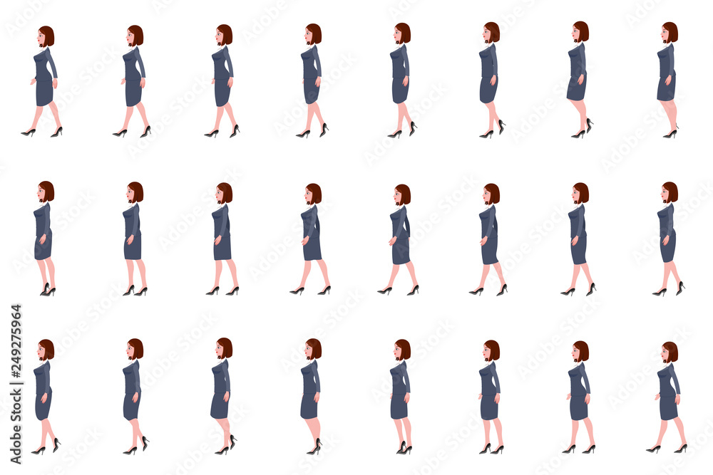 Business Girl walk cycle animation sprites, Loop animation. Stock ...