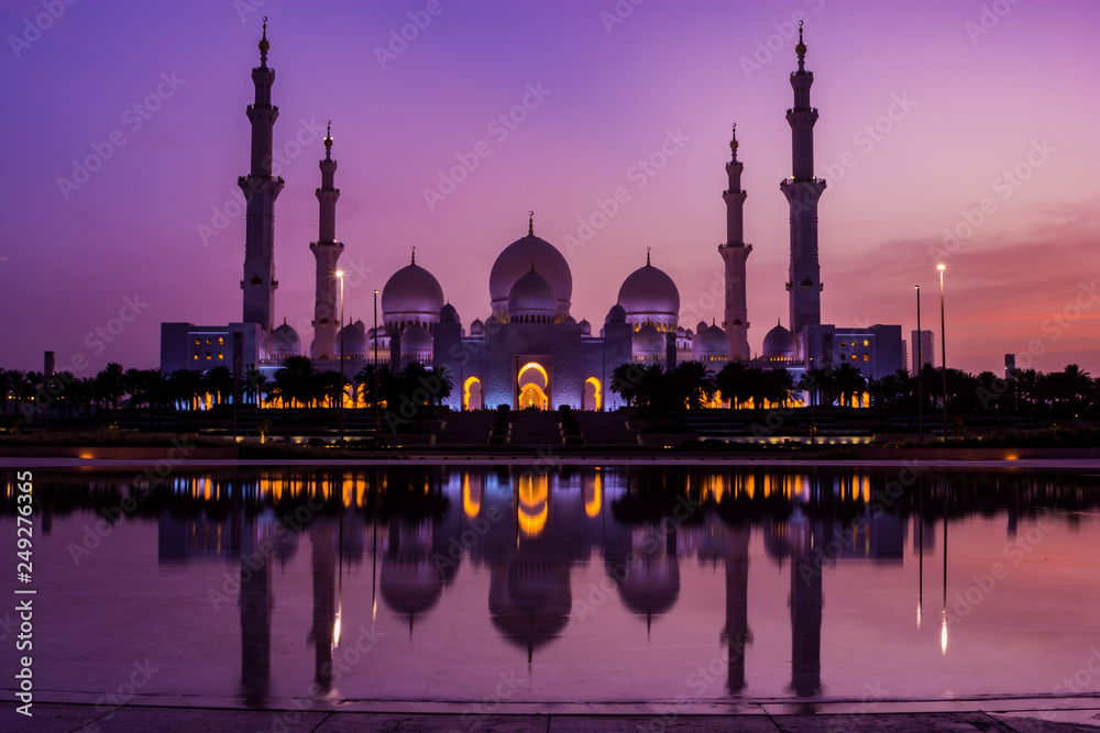 sheikh zayed grand mosque at sunset Stock Photo | Adobe Stock