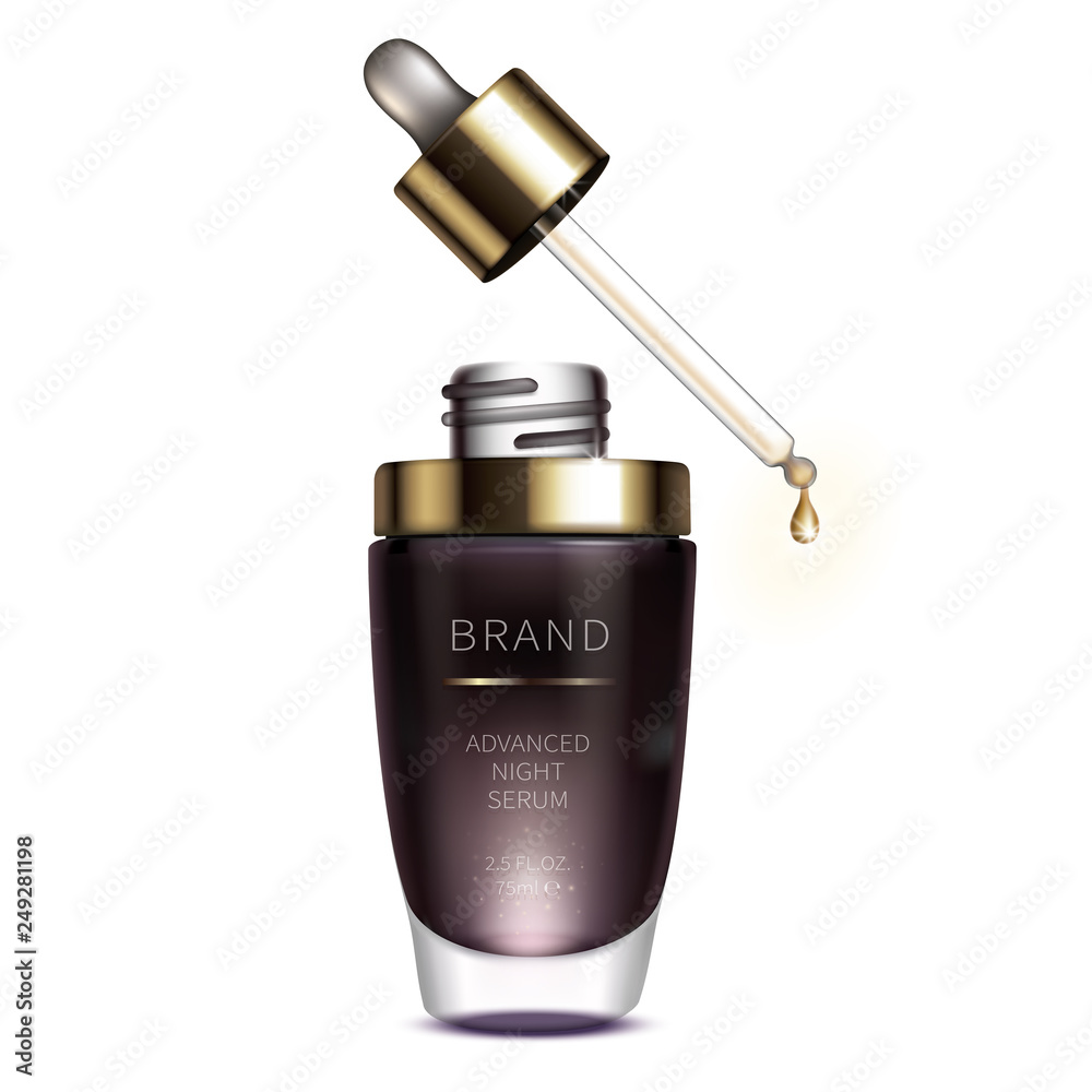 Night cosmetic serum for face skin care, realistic vector. Purple glass ...