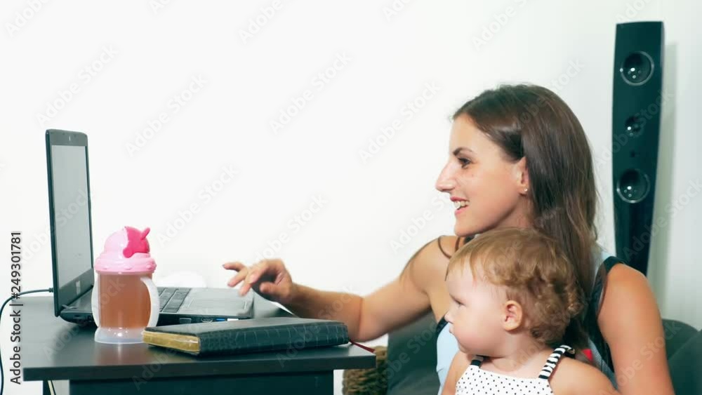 Female Freelance Job Concept Modern Motherhood Working Mother With A