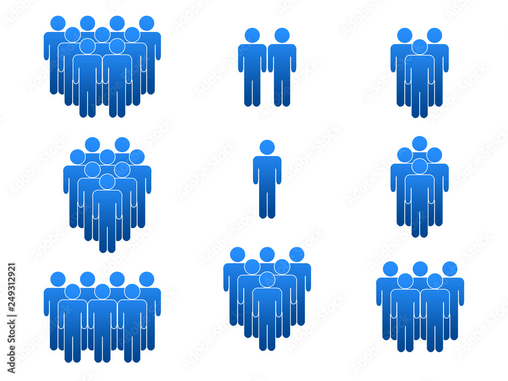 People icon set in gradient blue with a white border - Illustration ...