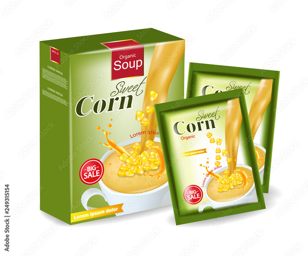 Sweet corn soup mock up Vector realistic product placement. 3d ...
