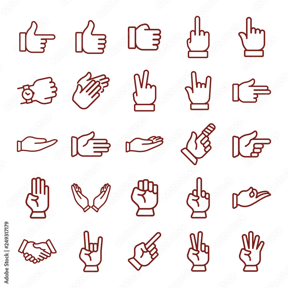 hand gesture. minimal thin line web icon set. simple vector ...