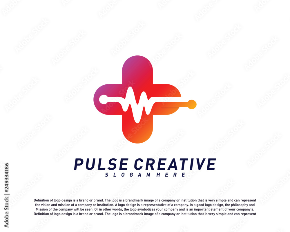 Plus Medical Pulse or Wave logo design concept. Healthcare Pulse logo ...