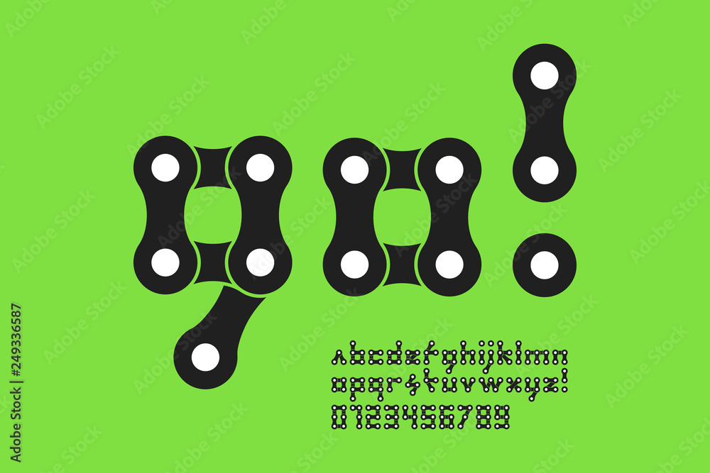 Bike chain font, alphabet letters and numbers Stock Vector | Adobe Stock