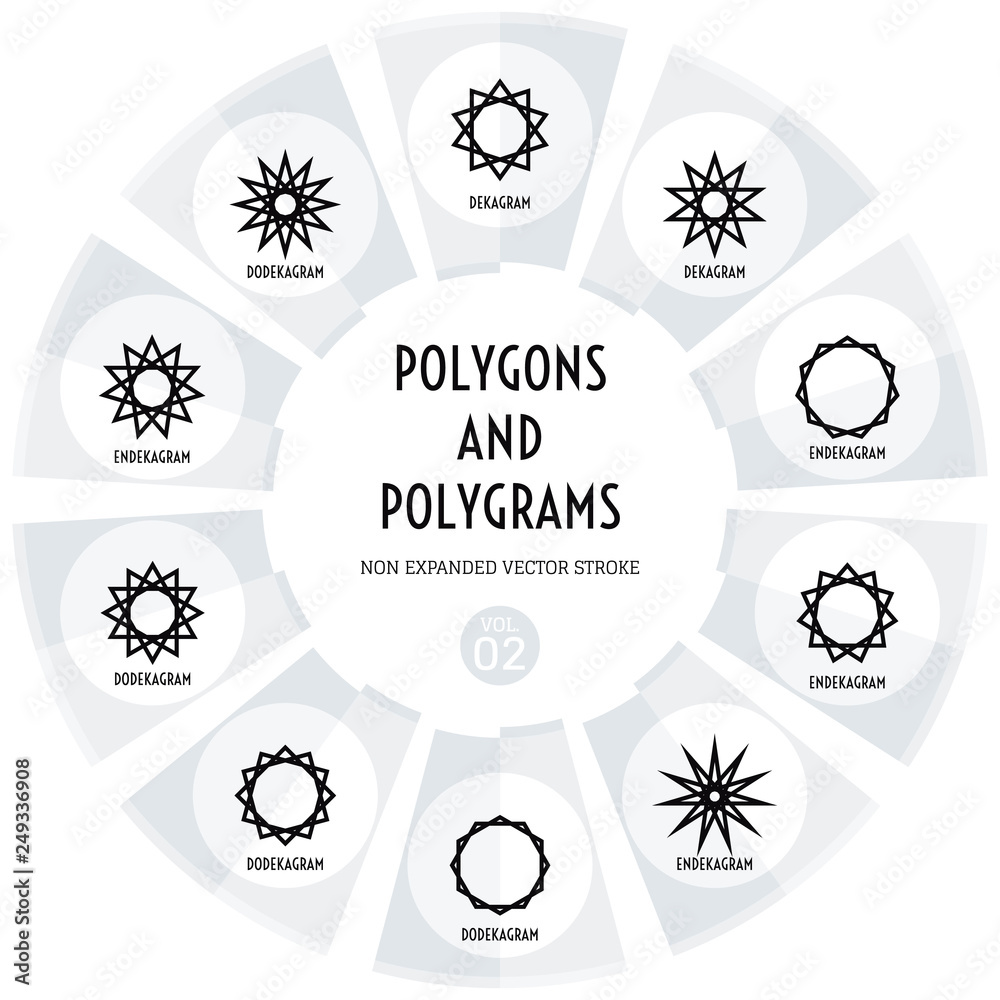 Polygons and polygrams collection. non expanded vector stroke. Original ...