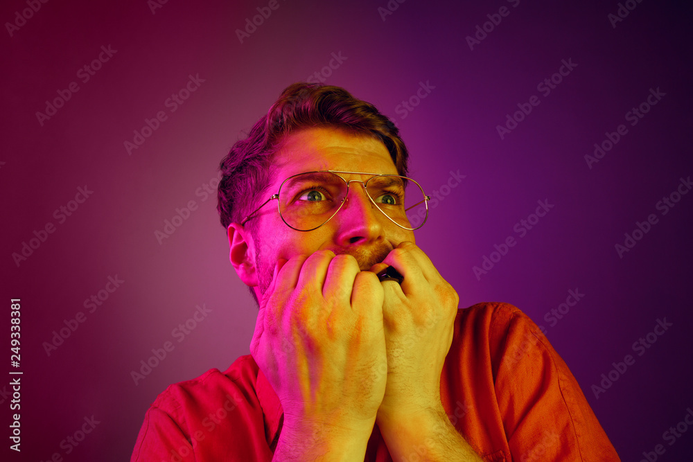 I'm afraid. Fright. Portrait of the scared man. Business man standing ...