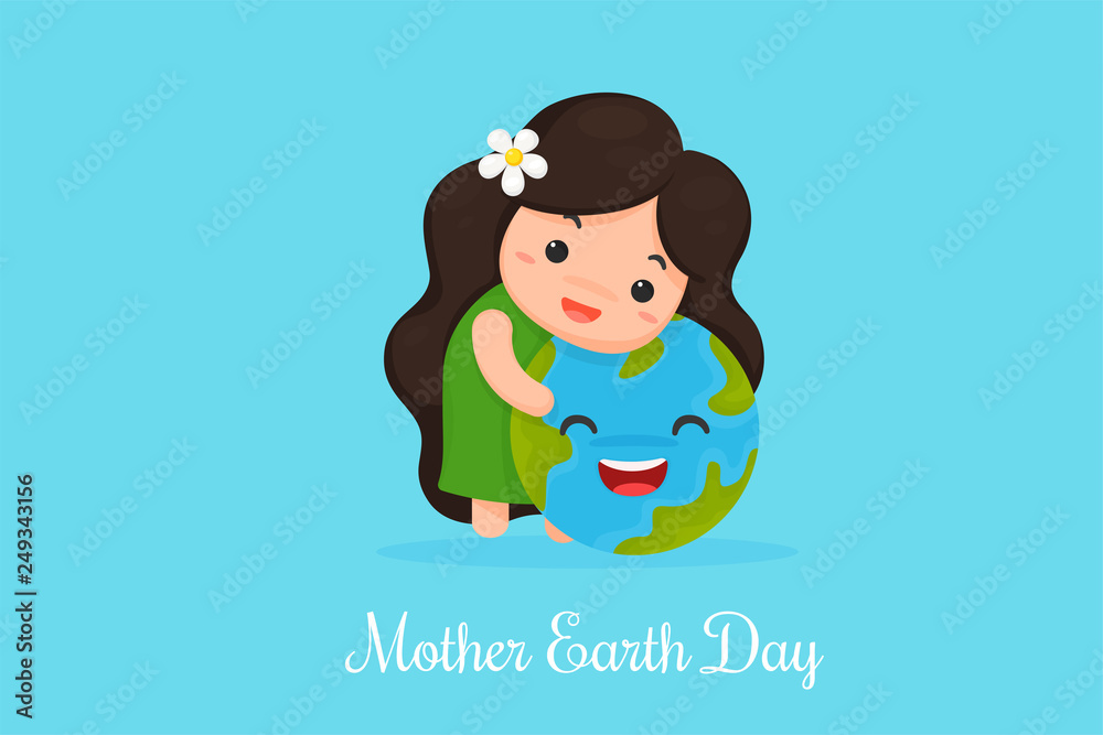 Cute cartoon Mother Earth shows love for the world. Stock Vector ...