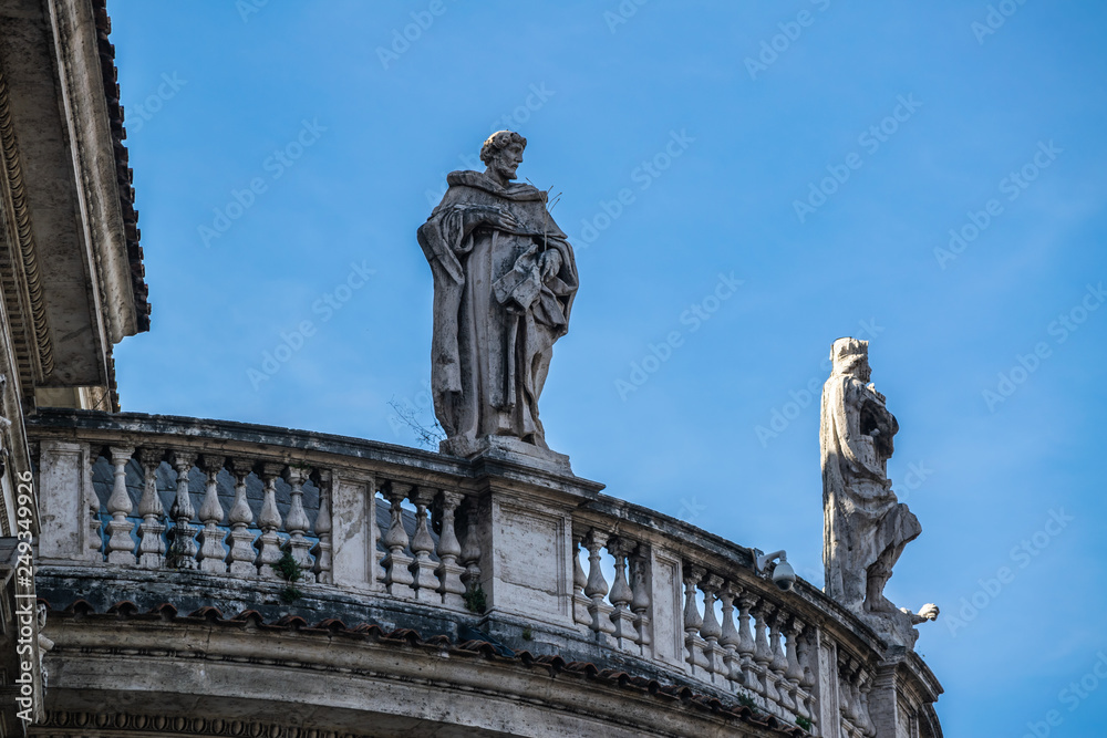 Statues of saints at the top of the facade of Basilica of Saint Mary ...