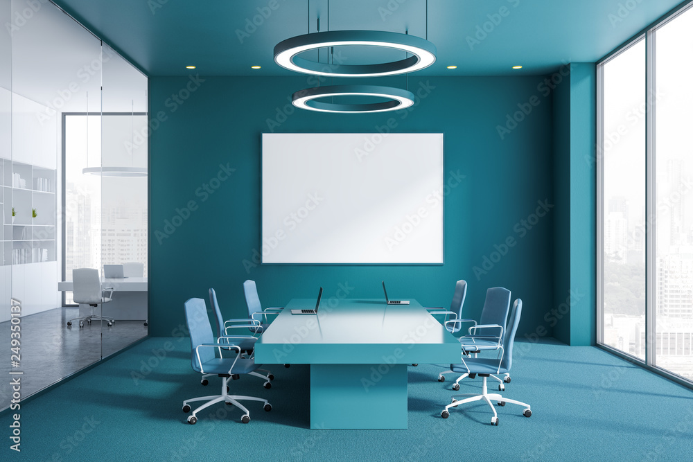 Blue meeting room interior, poster Stock Photo | Adobe Stock