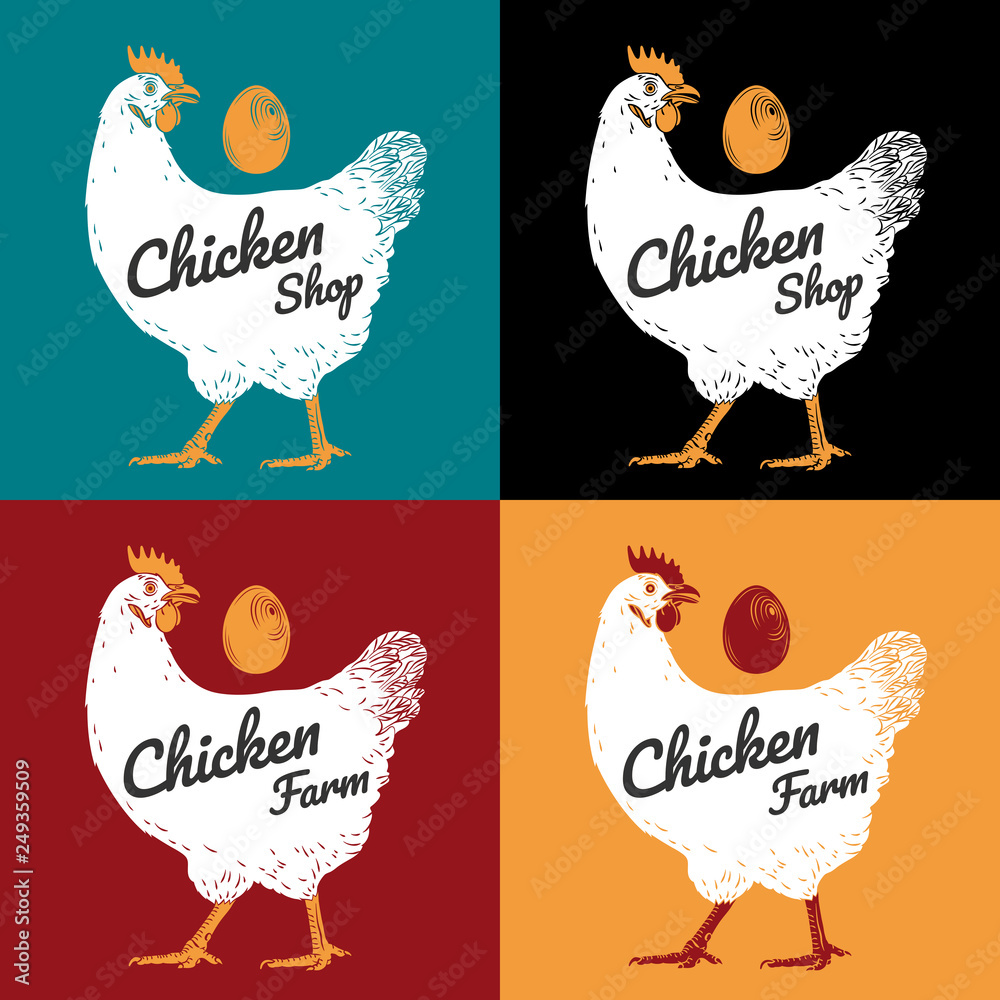 Chicken hen fresh, roster isolated vector logo, white back. For shop ...