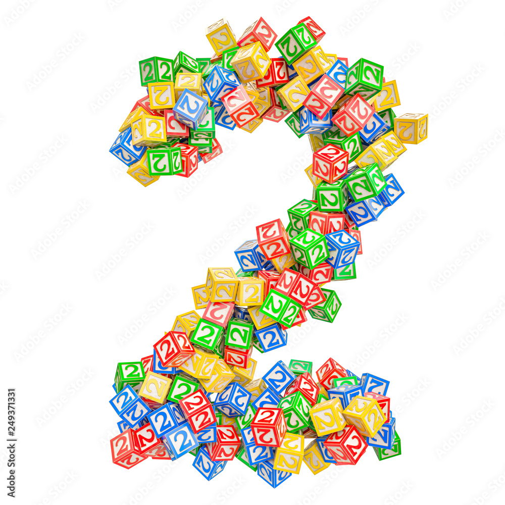 Number 2, from ABC Alphabet Wooden Blocks. 3D rendering Stock ...