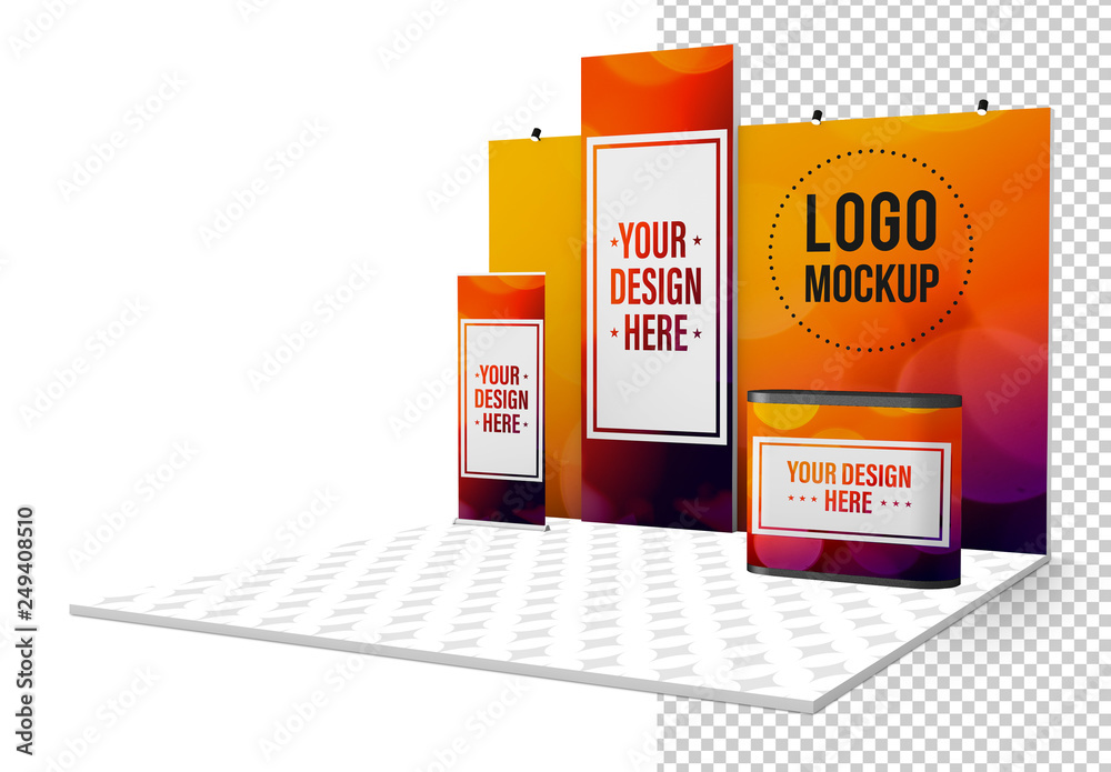 Kiosk with Banners and Backgrounds Mockup Stock Template | Adobe Stock