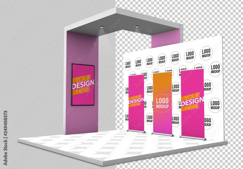 Kiosk with Banners and Backgrounds Mockup Stock Template | Adobe Stock