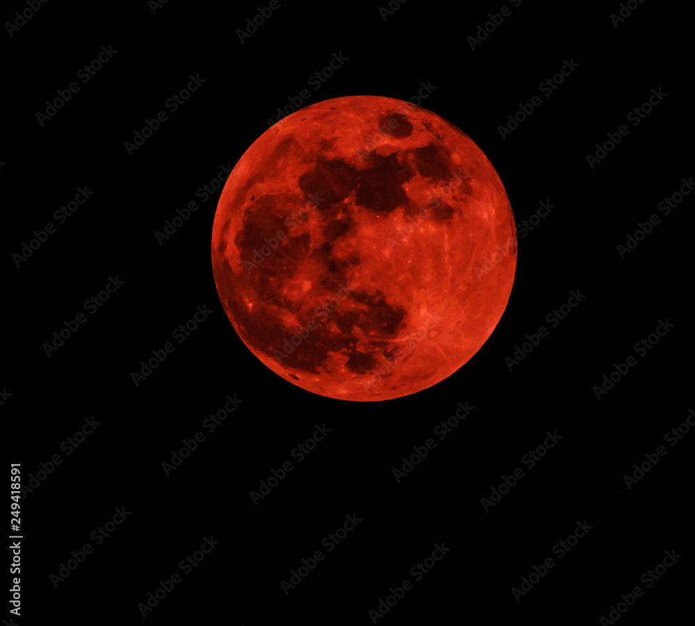 Red moon real / full blood moon on black sky dark background ...