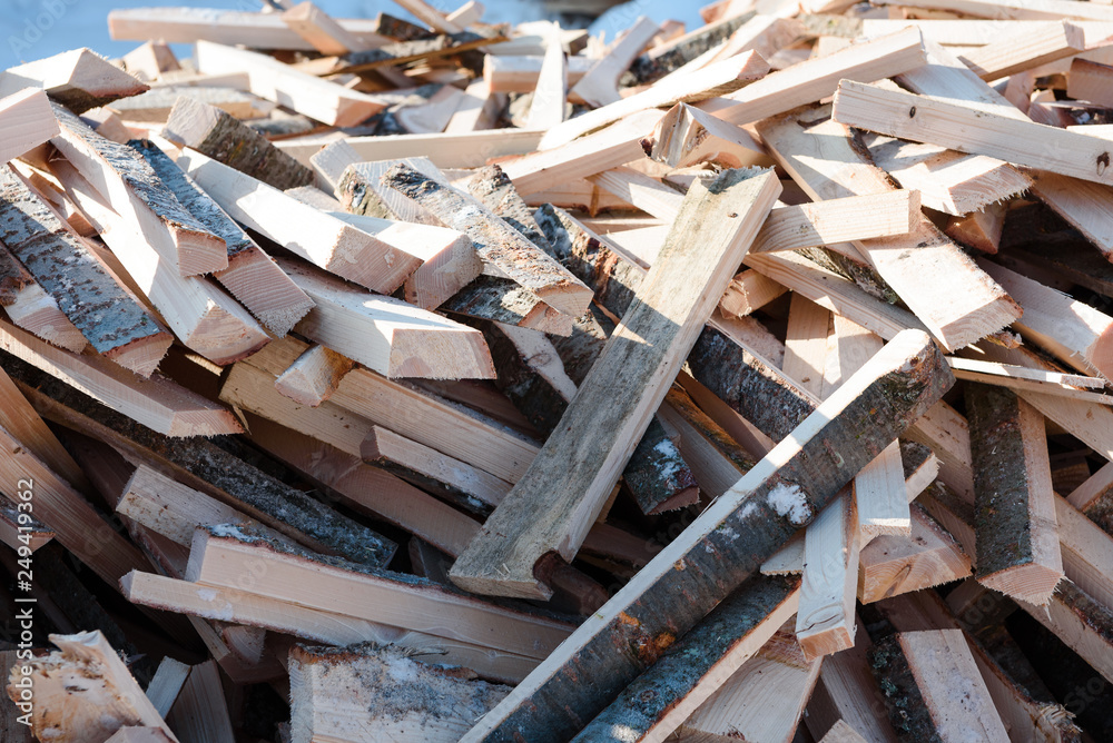 Wood waste. Wreck boards. Waste from the boards. Firewood. Stock Photo ...