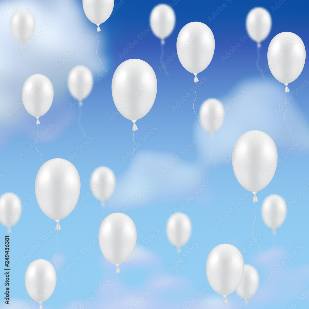 3d Realistic white Balloons. Vector illustration of flying glossy ...