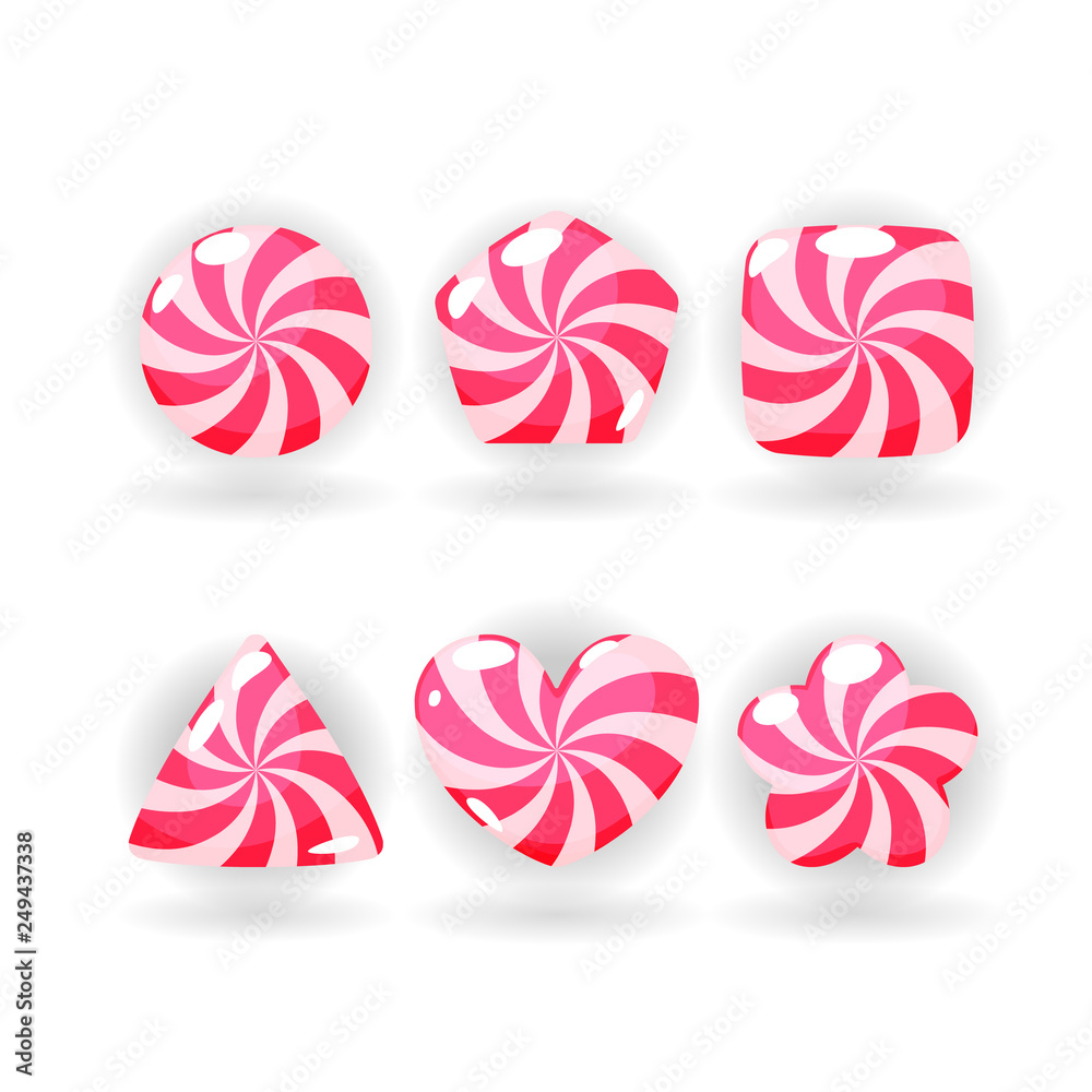Candy set of different shapes, cartoon glossy buttons illustration ...