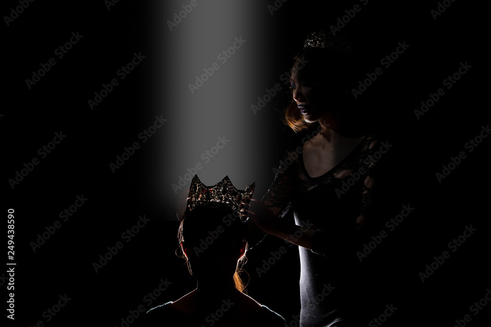 Two Silhouette Shadow Back Rim Light of Miss Pageant Beauty Queen ...