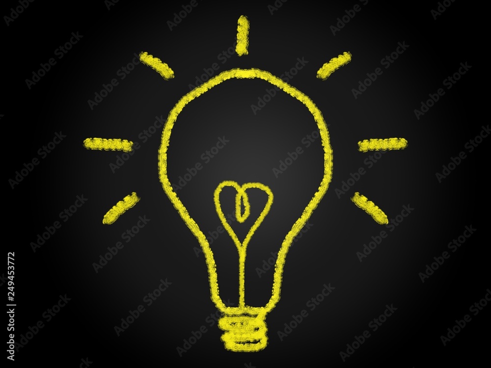 Yellow line drawing for light bulb concept idea with ray shine and ...