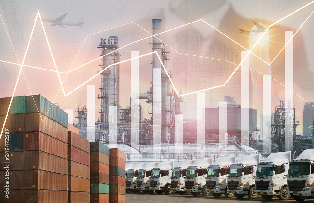 Business logistics shipping, industrial multiple exposure project ...