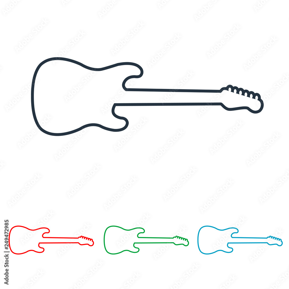 Icono plano silueta lineal de guitarra eléctrica en varios colores Stock Vector | Adobe Stock