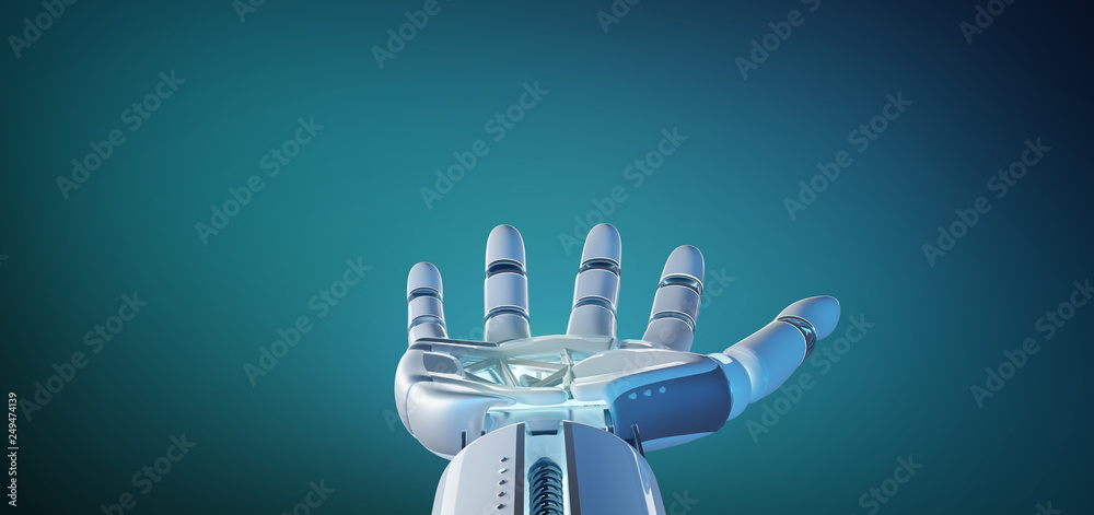 Cyborg robot hand on an uniform background 3d rendering Stock ...