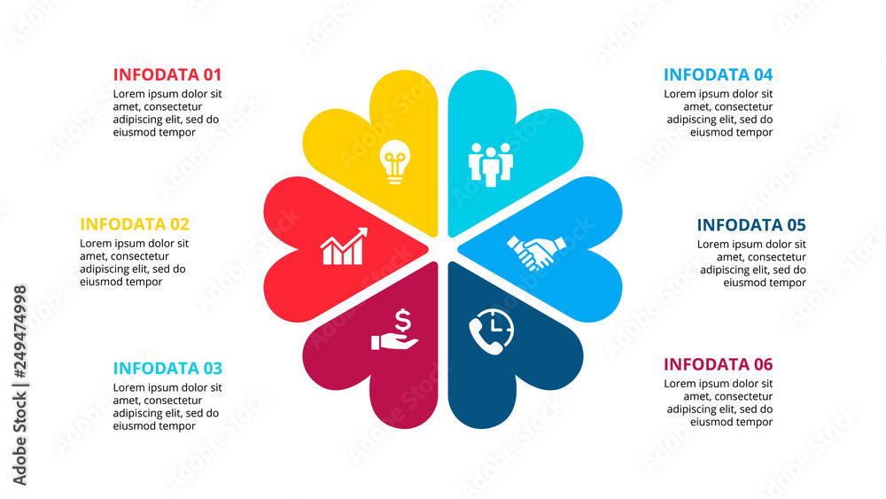 Abstract flat elements of cycle diagram with 6 steps, options, parts or ...
