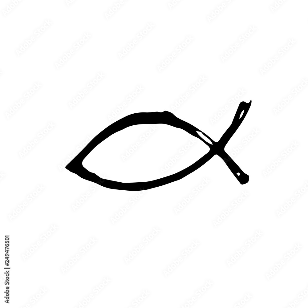Icon black Hand drawn Simple outline Christian fish symbol. vector ...