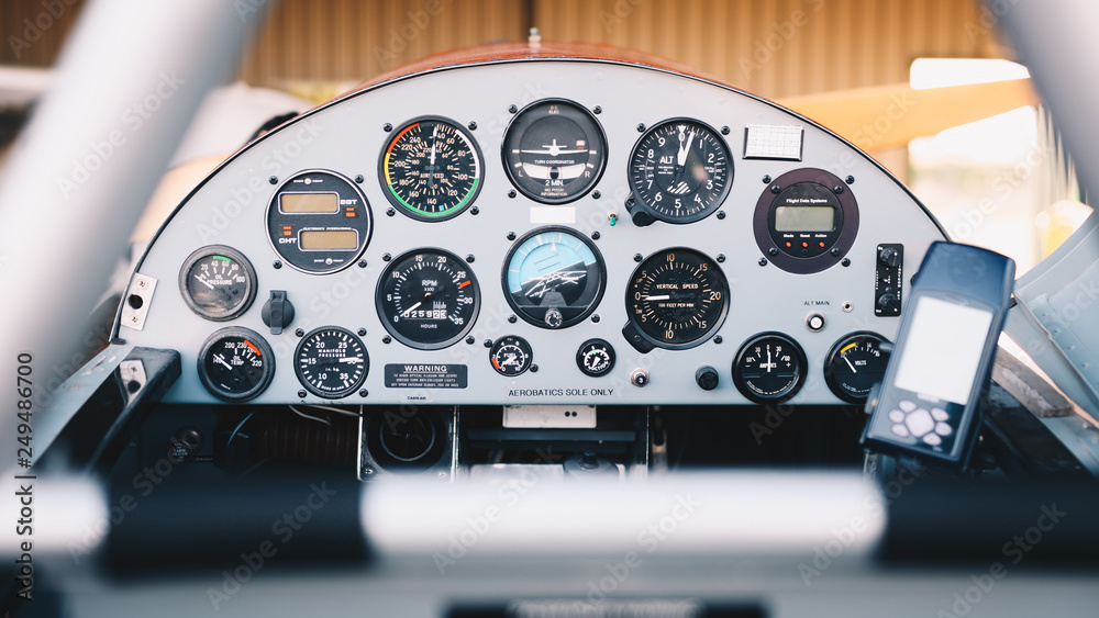 cockpit detail. Cockpit of a small aircraft Stock Photo | Adobe Stock