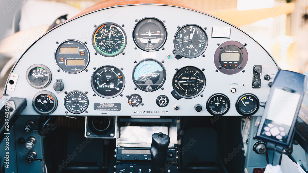 cockpit detail. Cockpit of a small aircraft Stock Photo | Adobe Stock