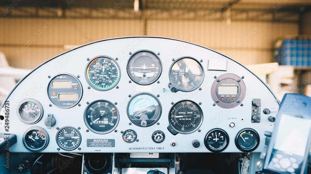 cockpit detail. Cockpit of a small aircraft Stock Photo | Adobe Stock