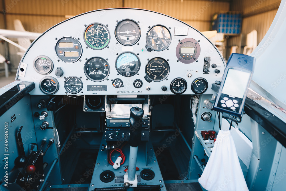 cockpit detail. Cockpit of a small aircraft Stock Photo | Adobe Stock