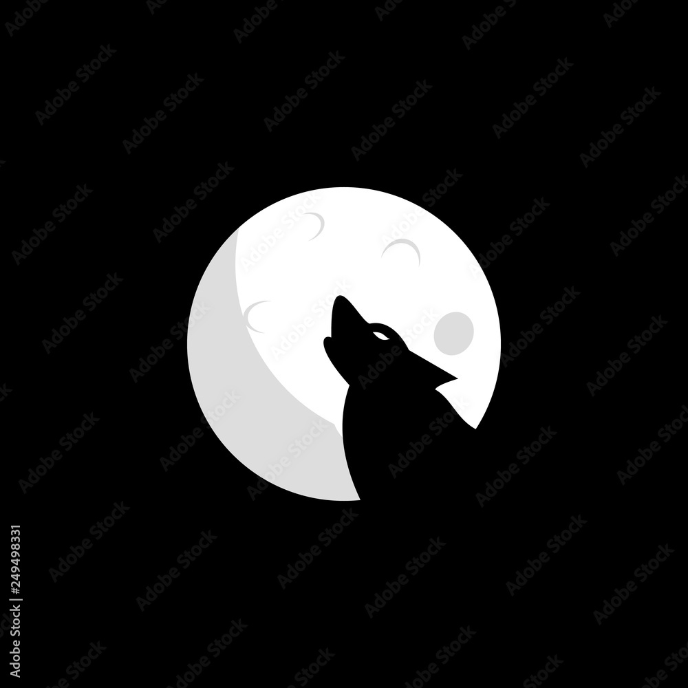 Wolf moon logo design. Wolf icon flat vector illustration for logo ...