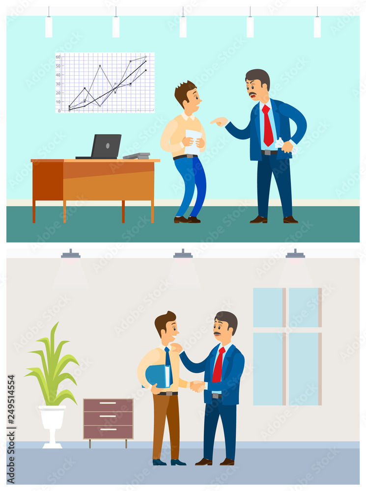 Boss and employee relationship, bad or good job. Executive and ...