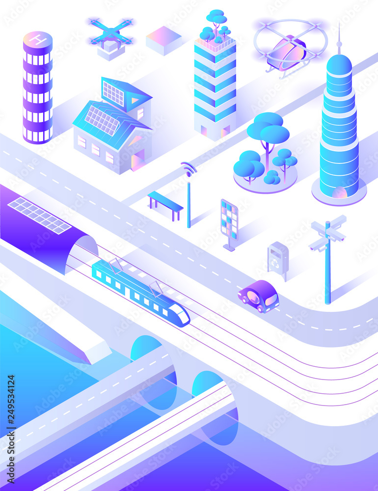 Smart city infrastructure transport and streets vector. Modern ...