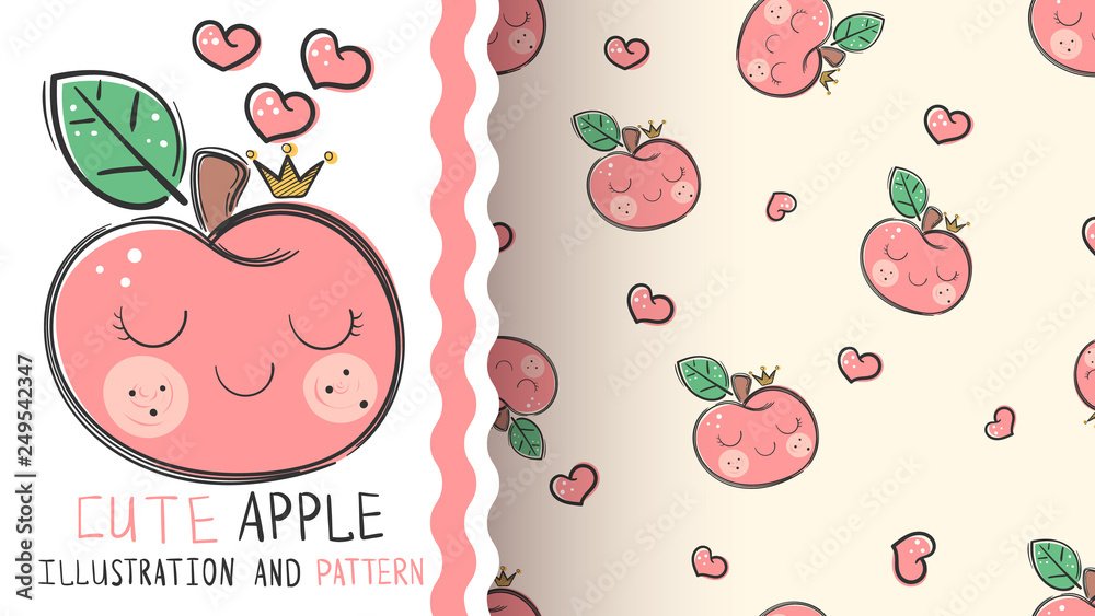 Cute apple - seamless texture pattern Stock Vector | Adobe Stock