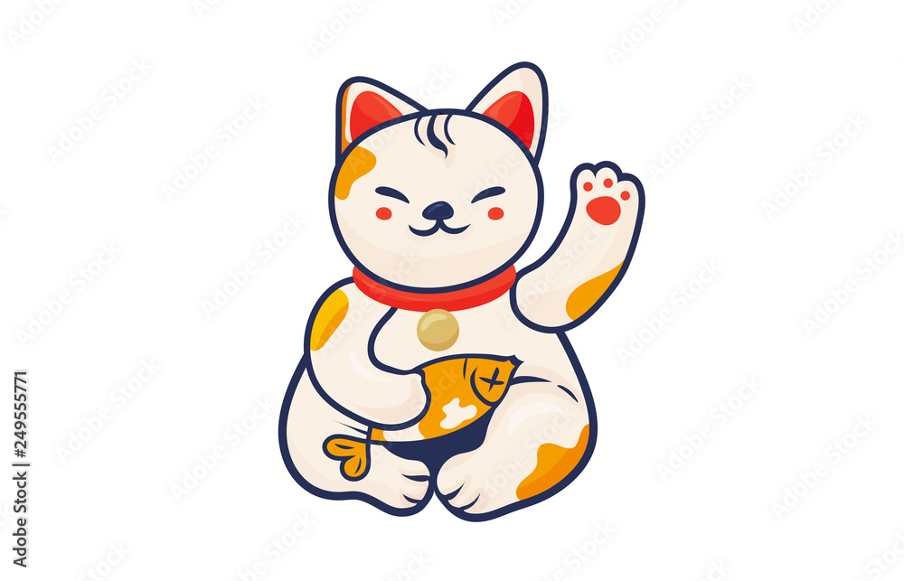 Lucky charm japanese talisman beckoning cat Maneki Neko isolated. Maneki-neko beckoning kitty ...