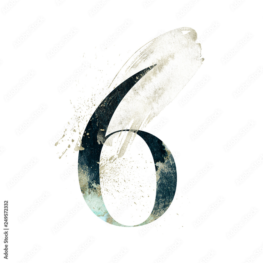 Abstract Number Font - textured digit 6 composition with brush stroke ...