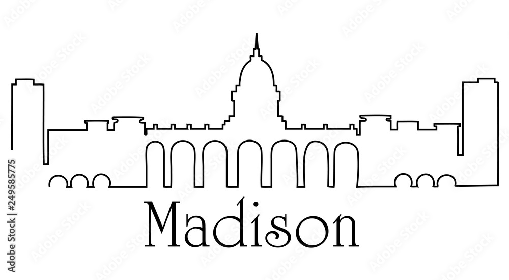 Madison city one line drawing abstract background with cityscape Stock ...