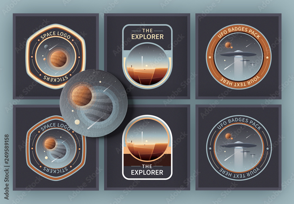 6 Logo Layouts with Outer Space Icons Stock Template | Adobe Stock