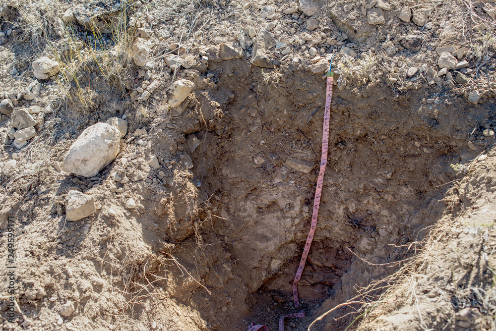 Soil Science Monitoring Pit for identifying soil profile Stock Photo ...