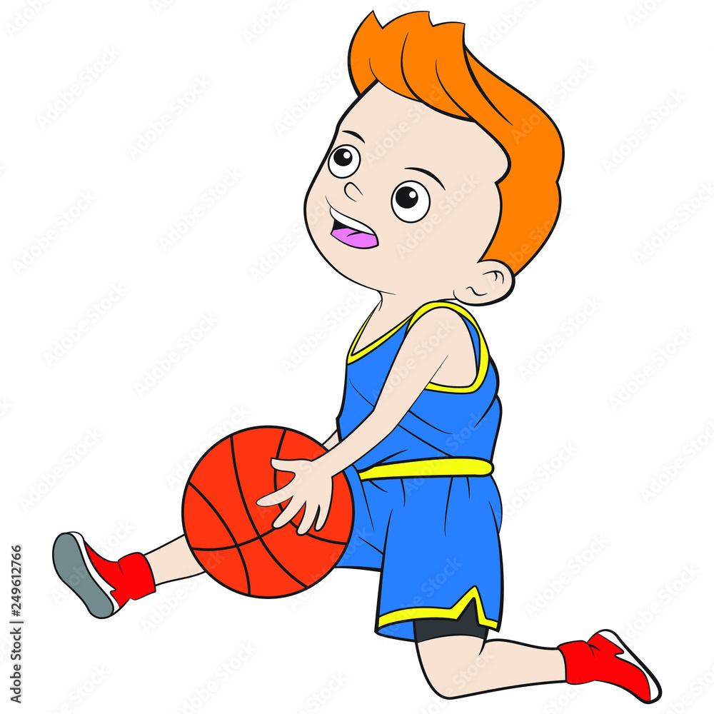 Cartoon child playing basketball coloring by live paint bucket for easy ...