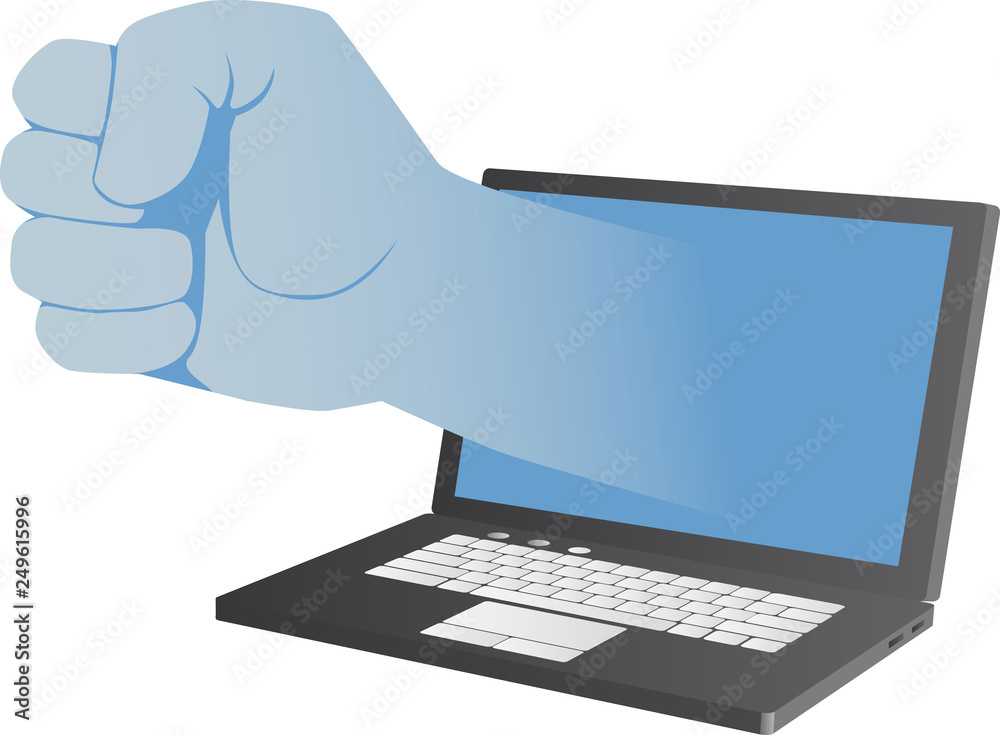 Giant fist coming out of a computer screen, EPS 8 vector illustration ...