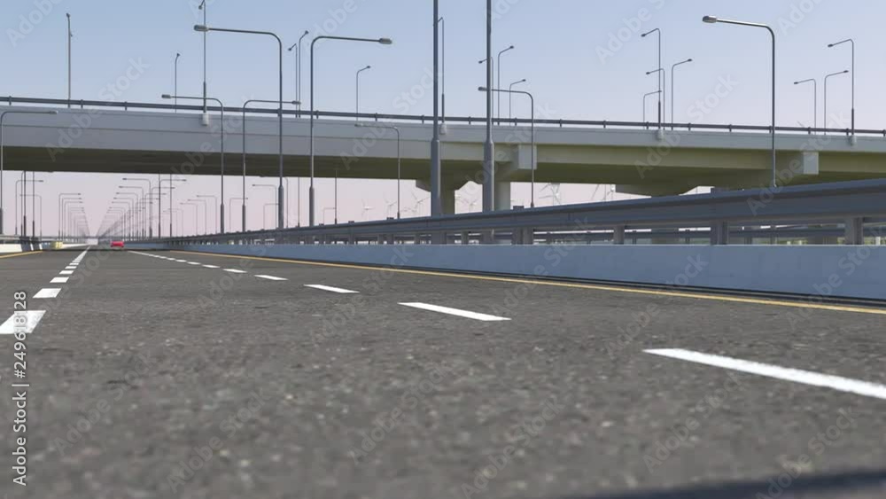 3d animation of an electric Tesla model 3 self driving on highway Stock ...